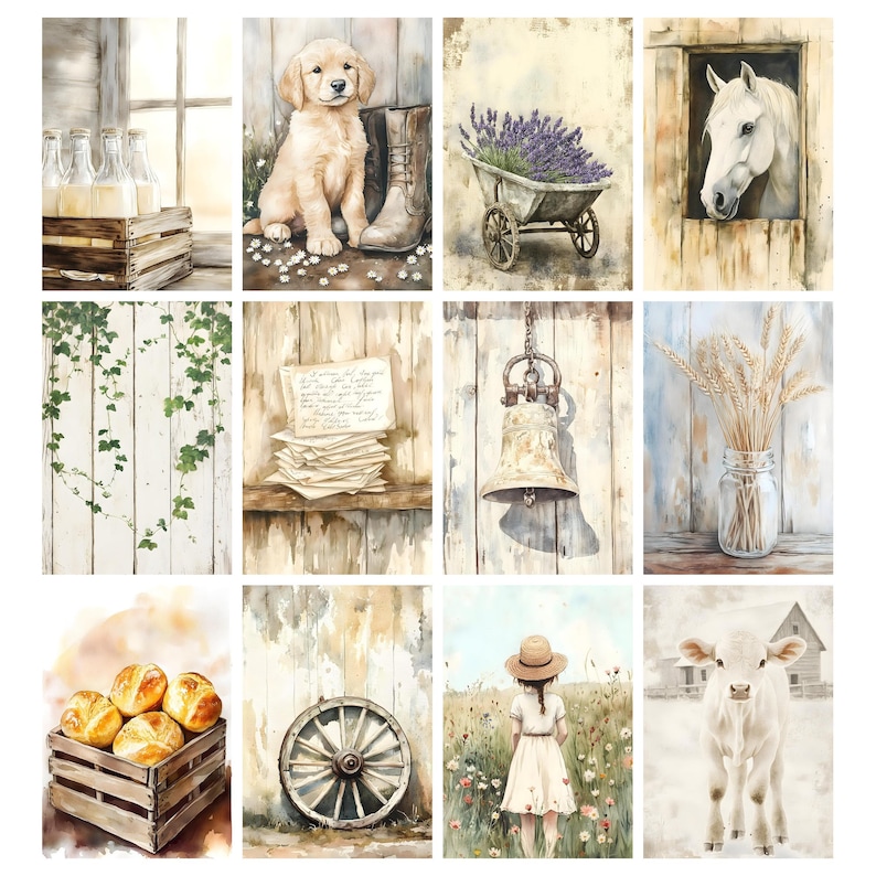 Homestead Cream Digital Papers, Farmhouse Junk Journal Pages, Homestead ...