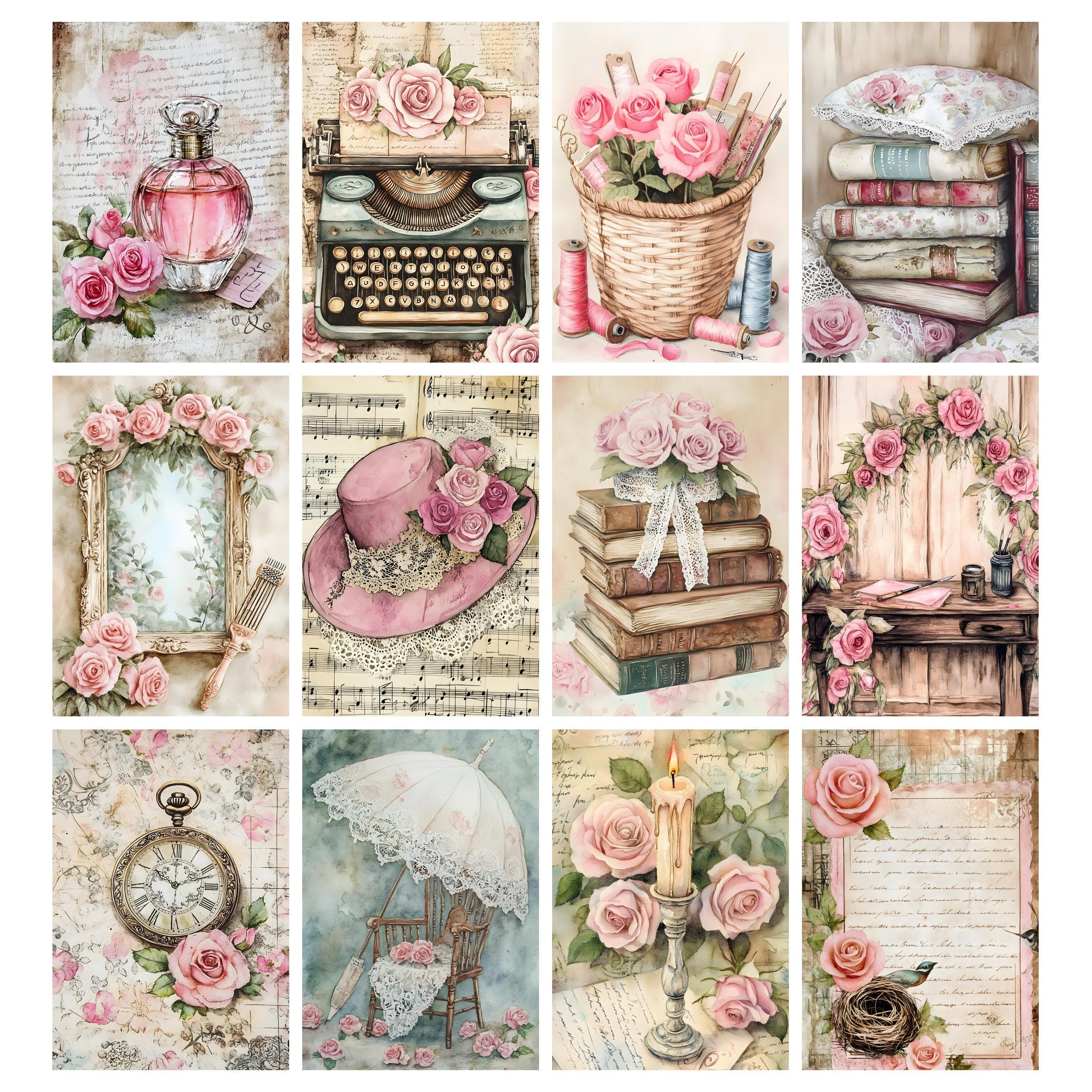 Blooming Roses Decorative Journal Pages, Vintage Floral Junk Journal ...