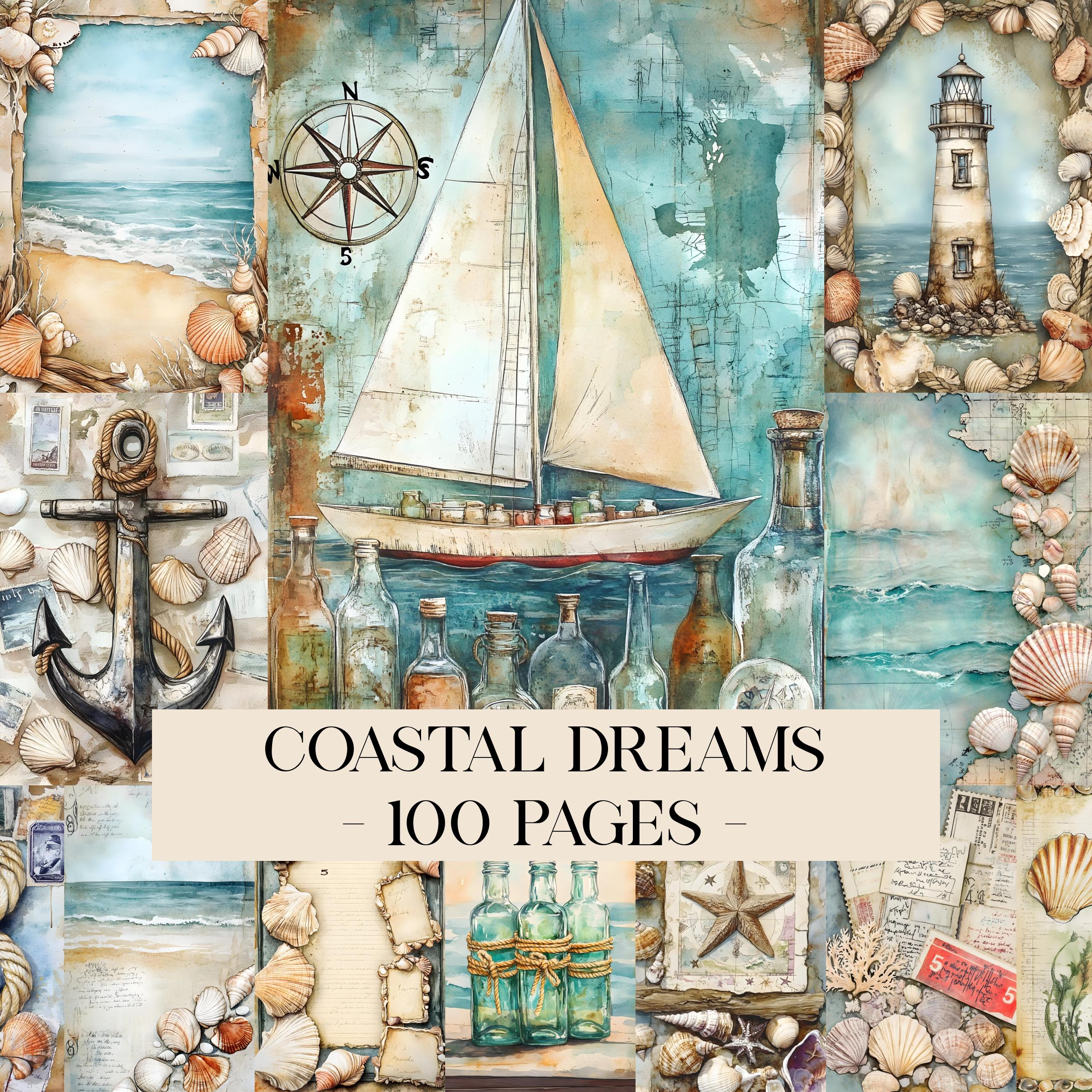 Coastal Dreams Junk Journal Kit, Shabby Beach Printable Papers ...