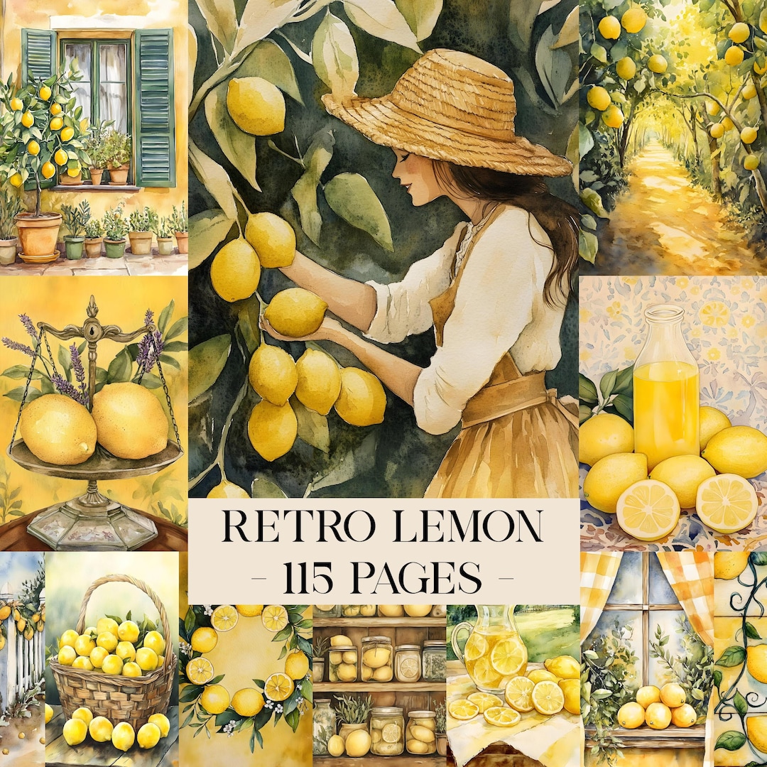 Retro Lemons Journal, Vintage Citrus Junk Journal Pages, Lemon Pages ...