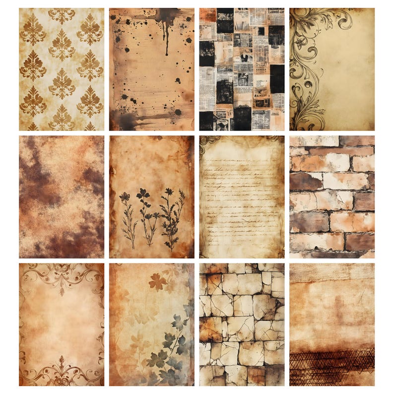 Junk Journal Vintage Grungy Brown Digital Decorative Floral, Neutral ...