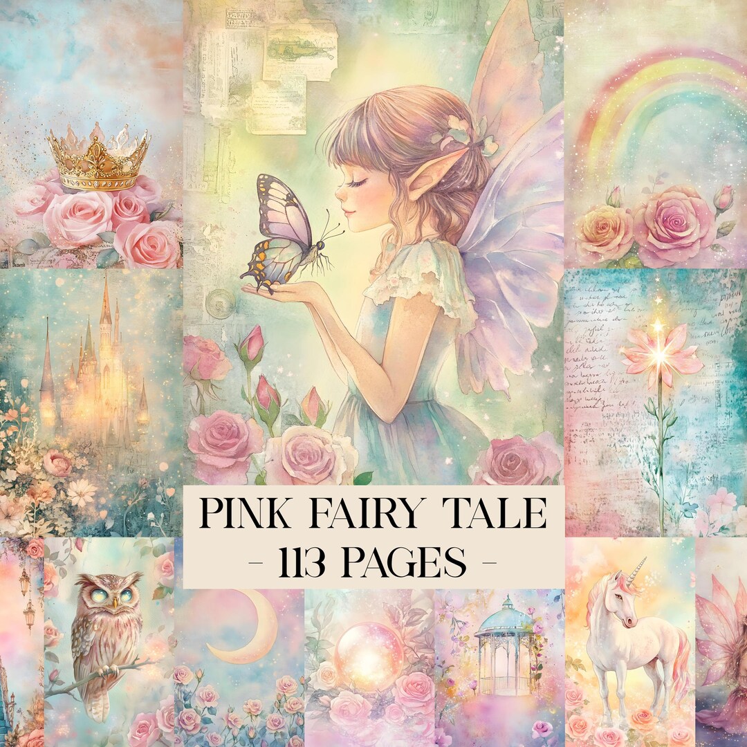 Pink Fairy Tale Junk Journal Kit, Pink Magic Ephemera, Fairytale ...