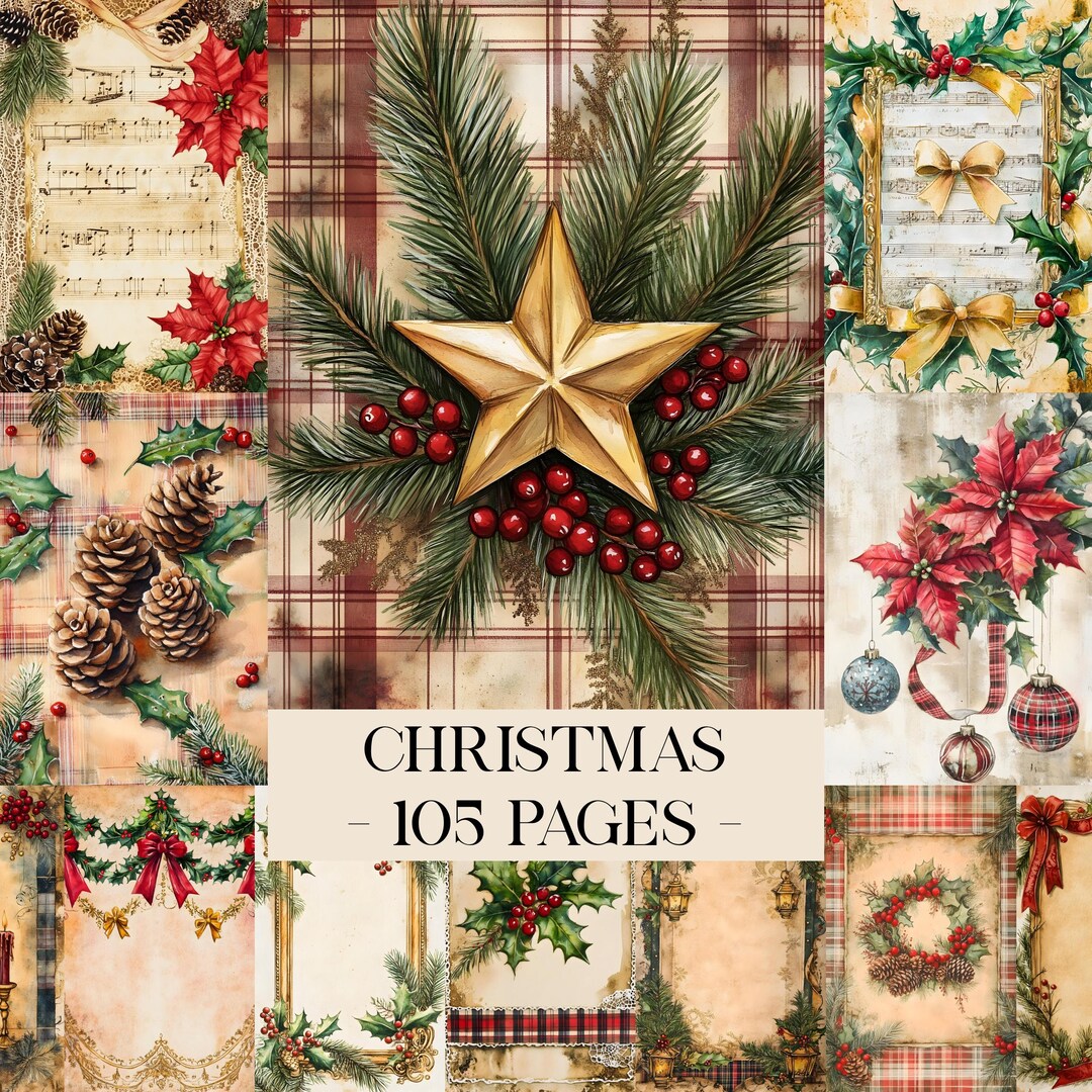 Christmas Papers, Vintage Christmas Background, Junk Journal Supplies ...