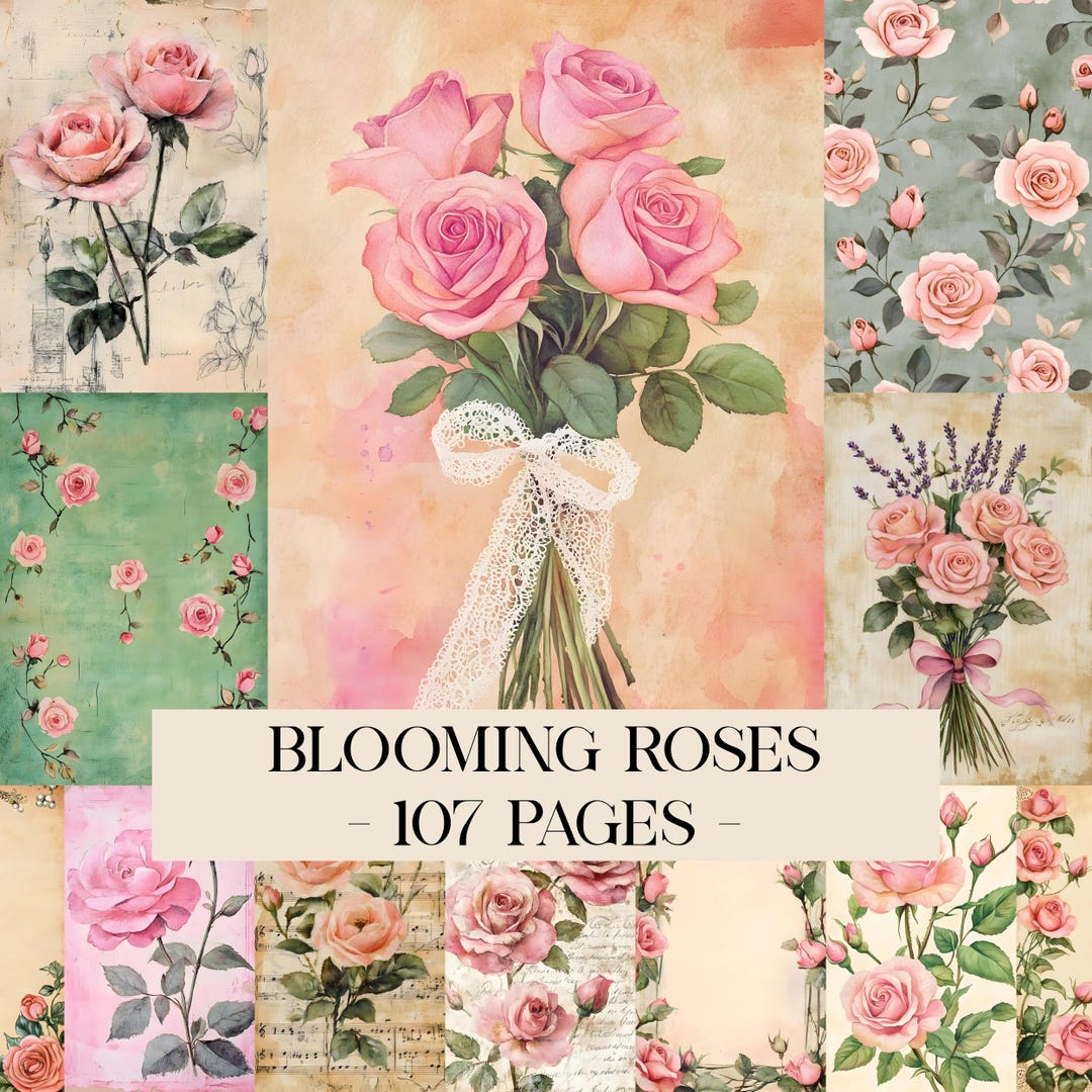 Blooming Roses Filler Journal Pages, Printable Lined & Patterned ...