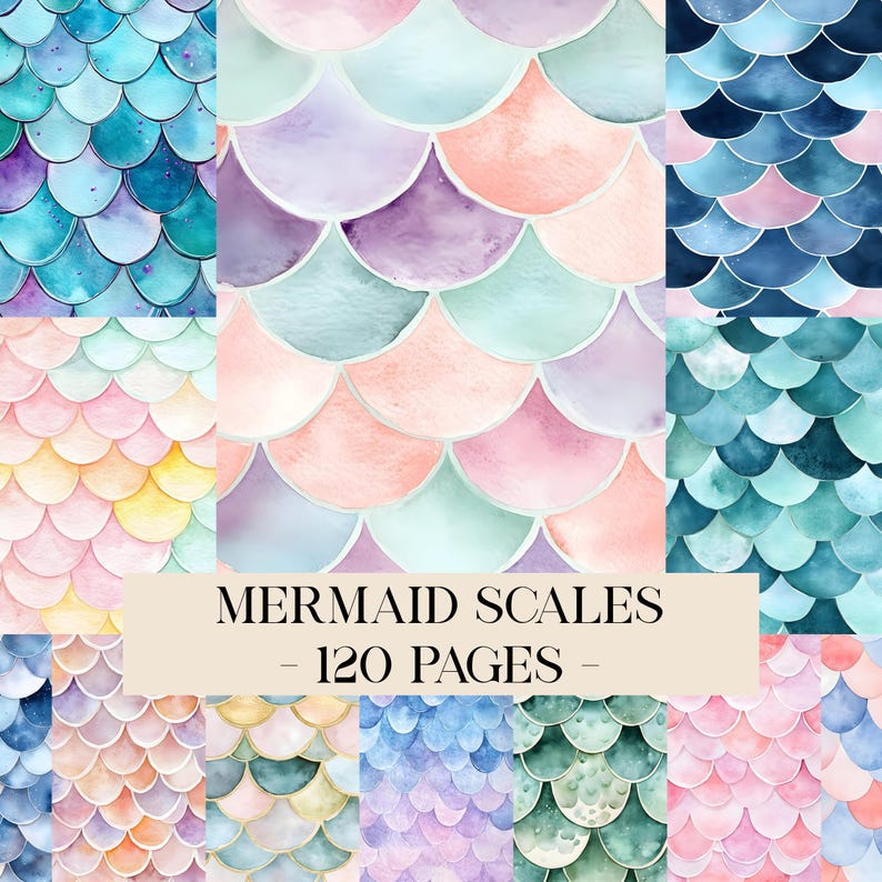 Mermaid Scales Digital Papers, Mermaid Background, Mermaid Pattern ...