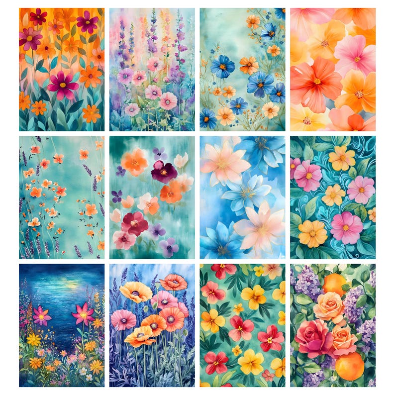 Seamless Floral Pattern, Floral Digital Papers, Watercolor Vibrant Rich ...