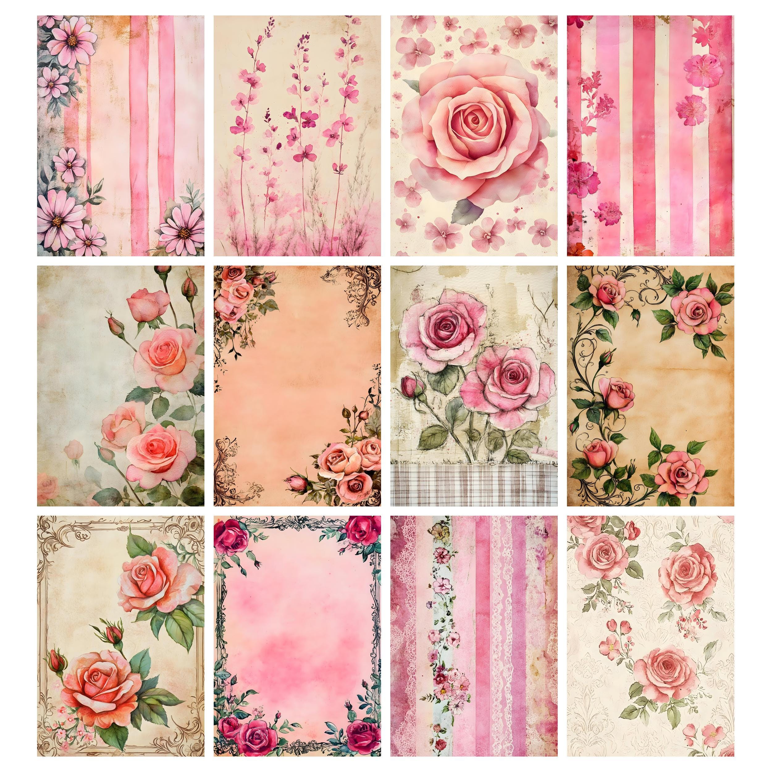 Vintage Classic Pink Filler Pages for Junk Journal Scrapbook Paper ...