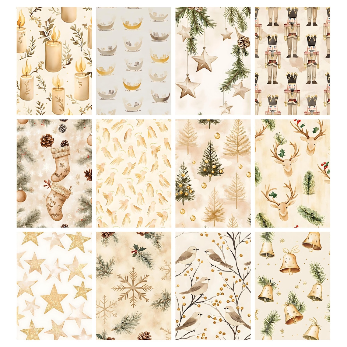 Beige Christmas Digital Papers, Scrapbook Backgrounds, Neutral ...