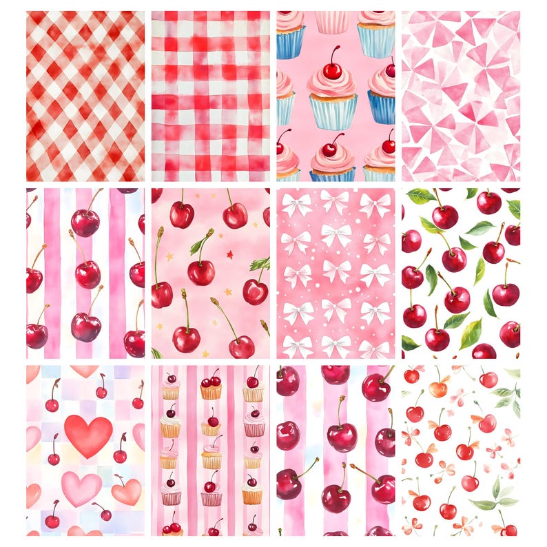 Cherry Digital Papers, Pink Cherry Paper, Coquette Cherry Design ...