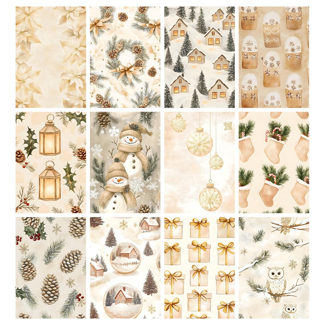 Beige Christmas Digital Papers, Scrapbook Backgrounds, Neutral ...