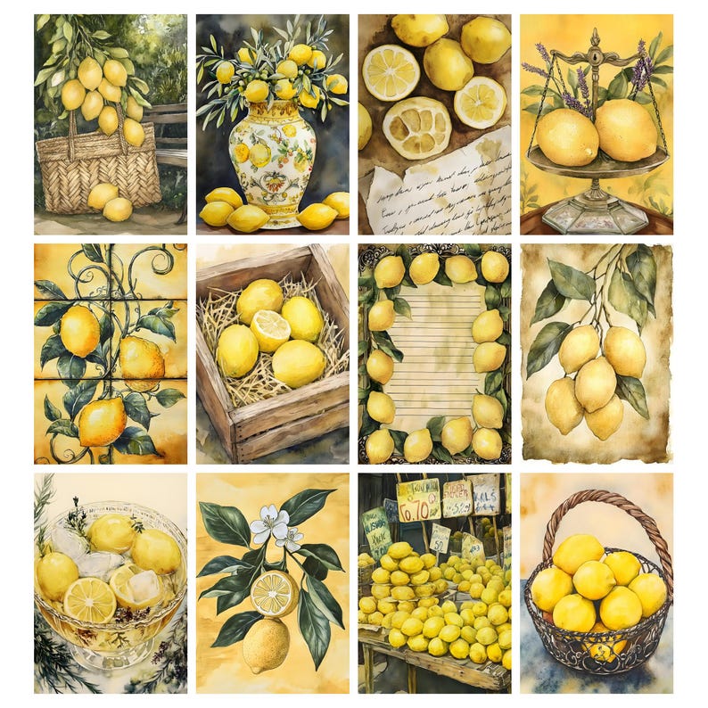 Retro Lemons Journal, Vintage Citrus Junk Journal Pages, Lemon Pages ...