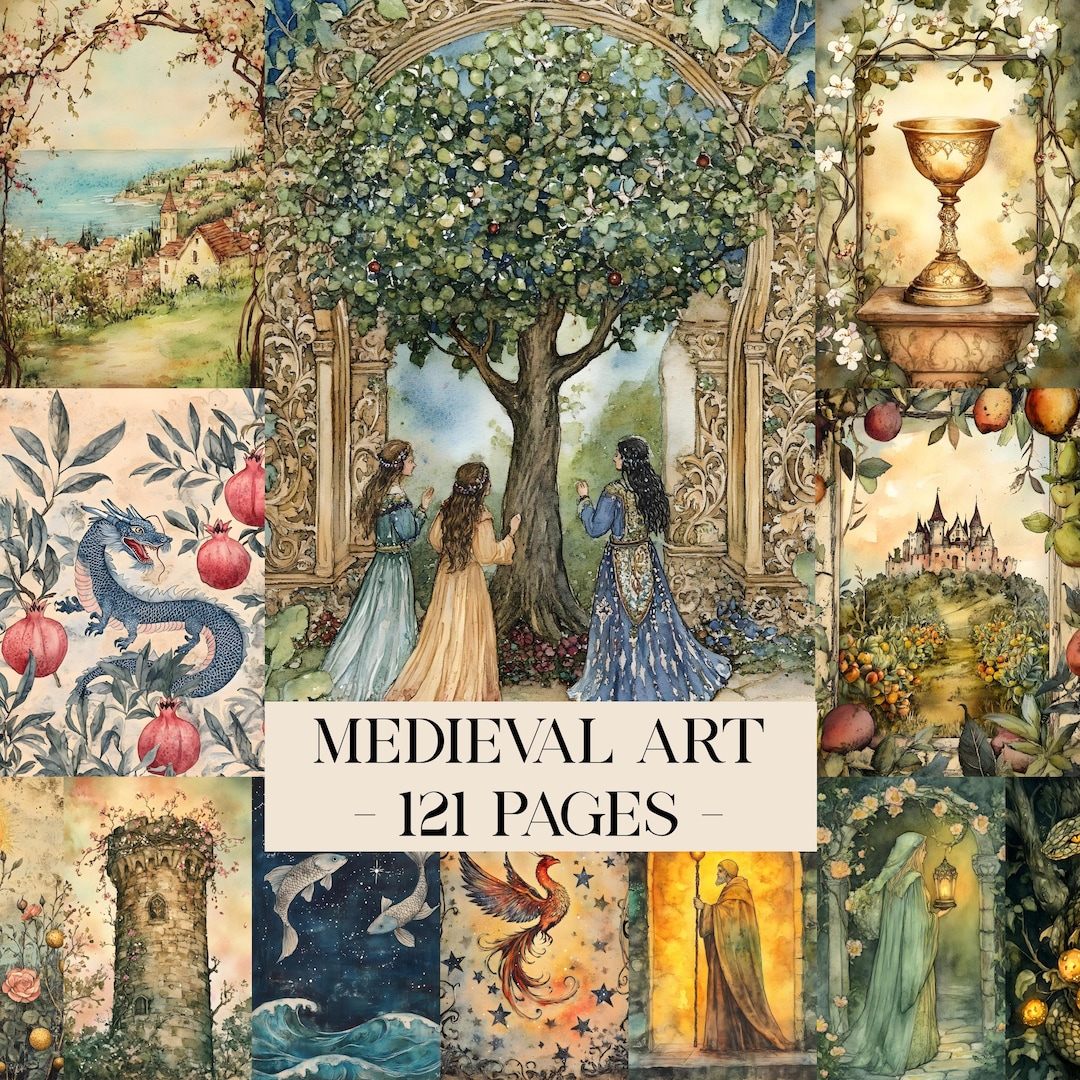Medieval Art Papers, Junk Journal Pages, Medieval Manuscript, Digital ...
