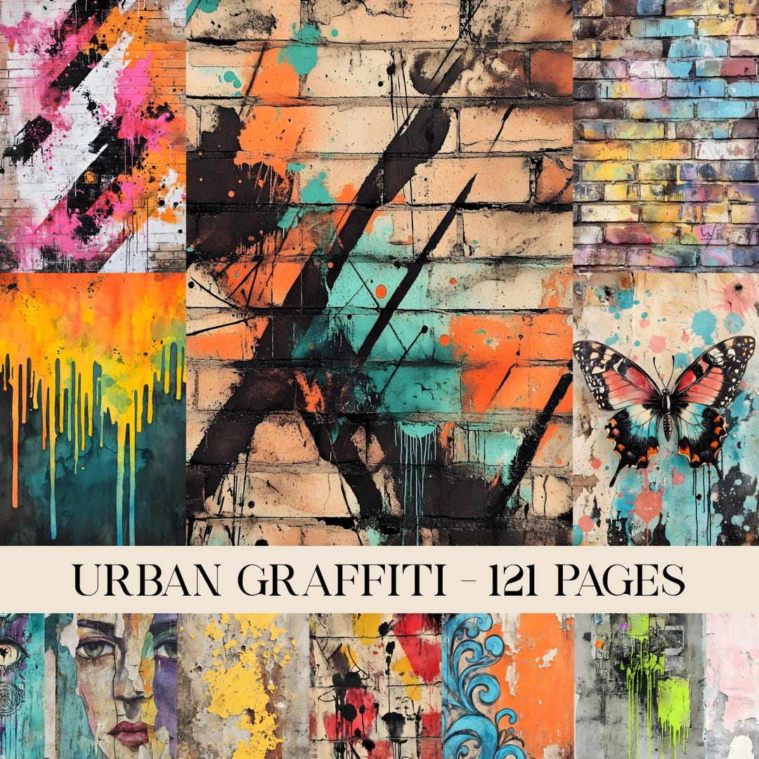 Urban Graffiti Junk Journal Pages Backgrounds Texture Digital Paper ...