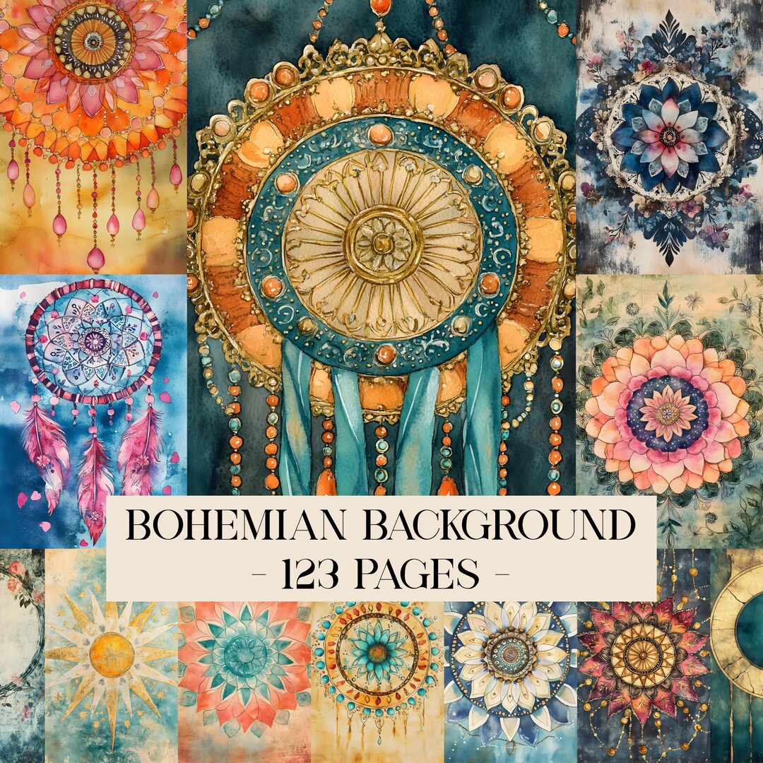 Boho Junk Journal Kit Paper, Distressed Abstract Bohemian Printable ...