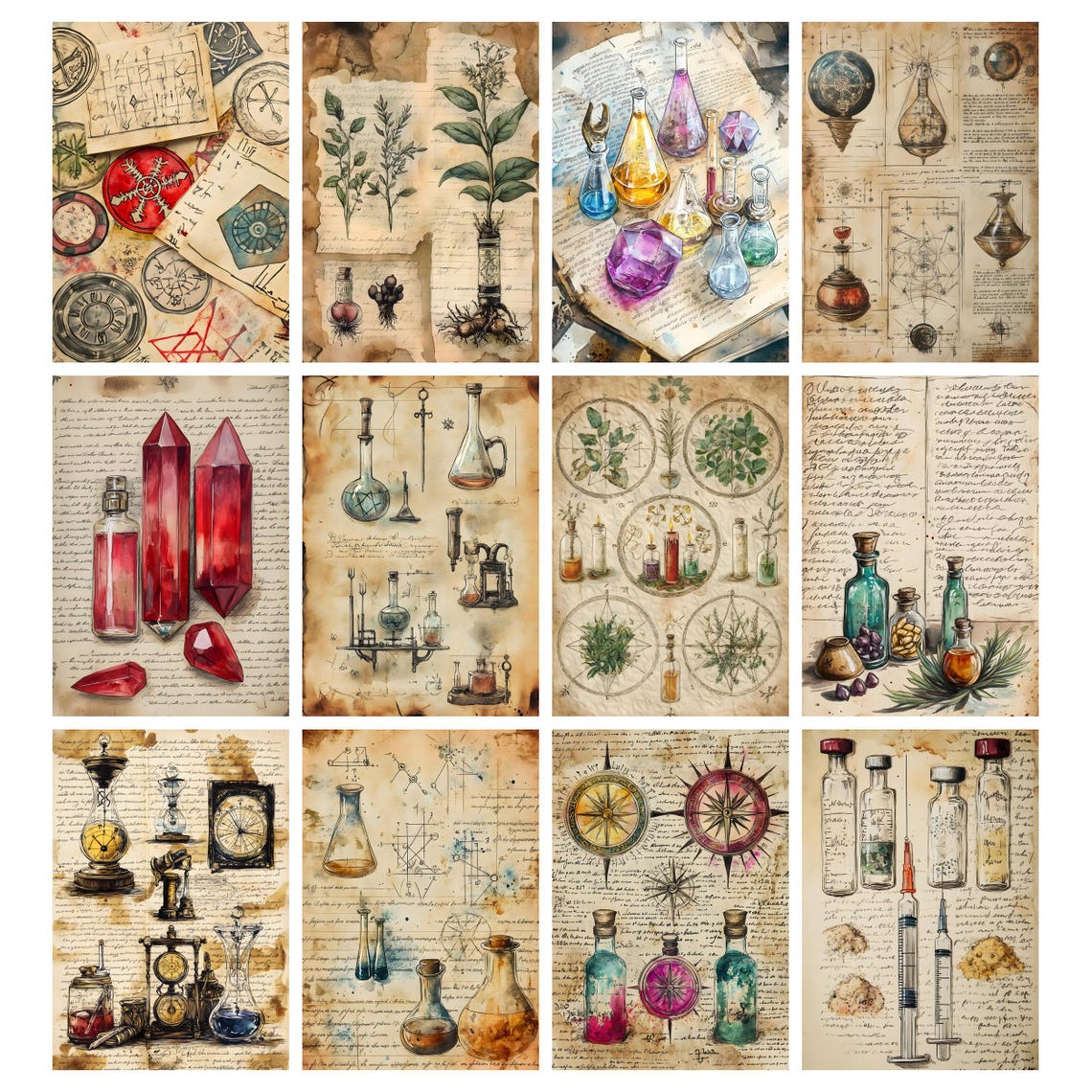 Book of Witchcraft Junk Journal Pages, Digital Scrapbook Papers, Mystic ...