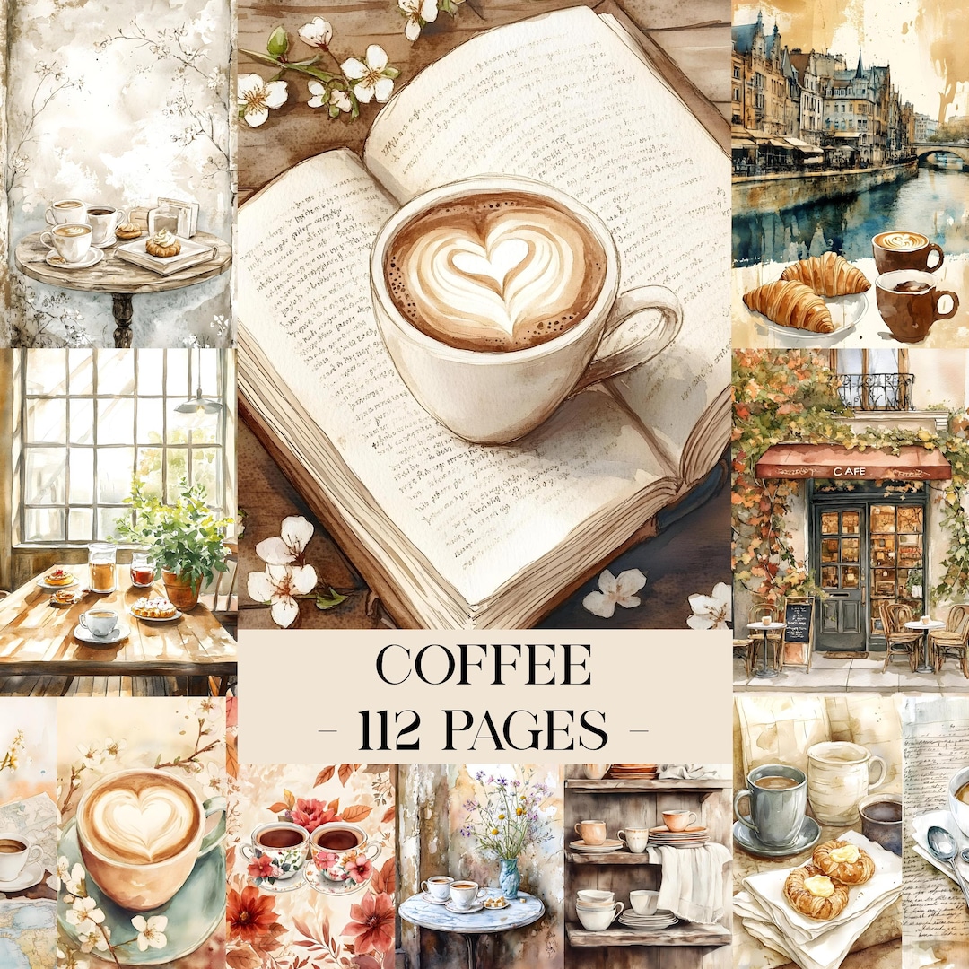 Cafe Au Lait Junk Journal Printable Kit, Coffee Junk Journal Pages ...