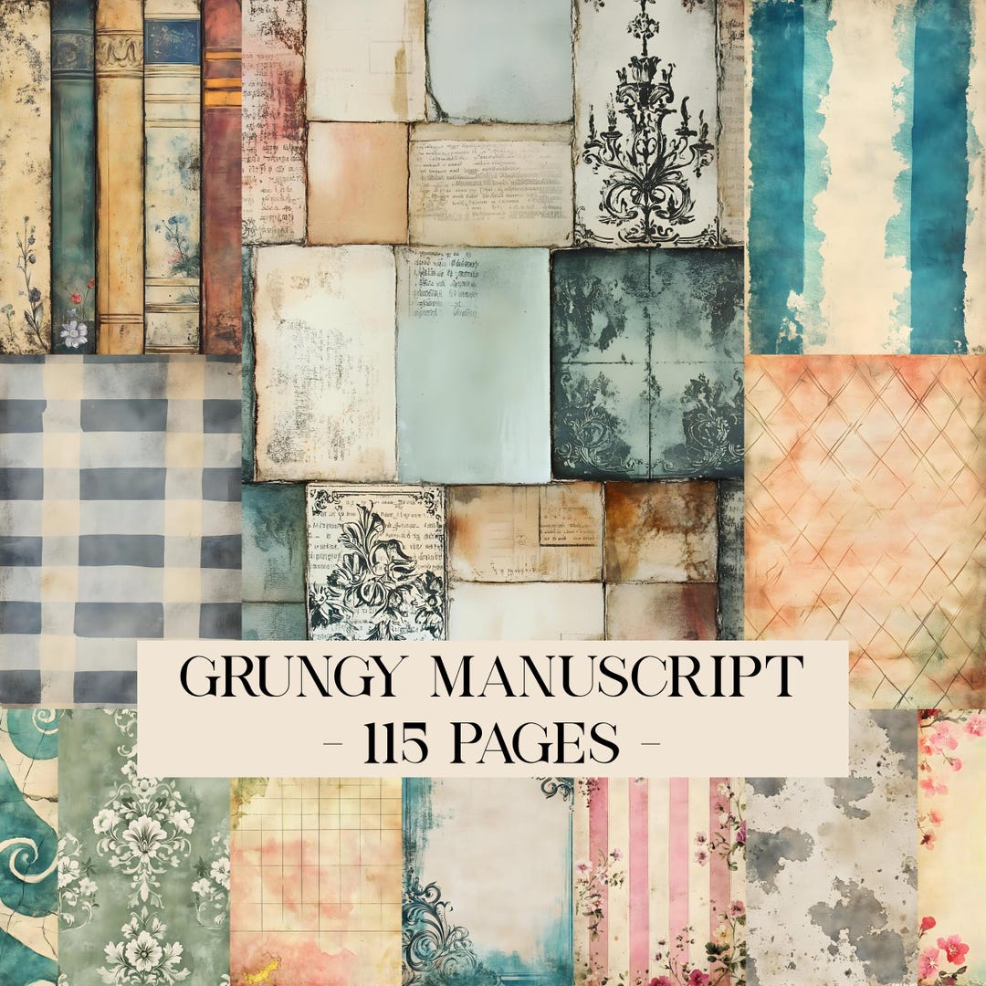 Manuscript Printable Paper Pack Grungy Eclectic Digital Download ...