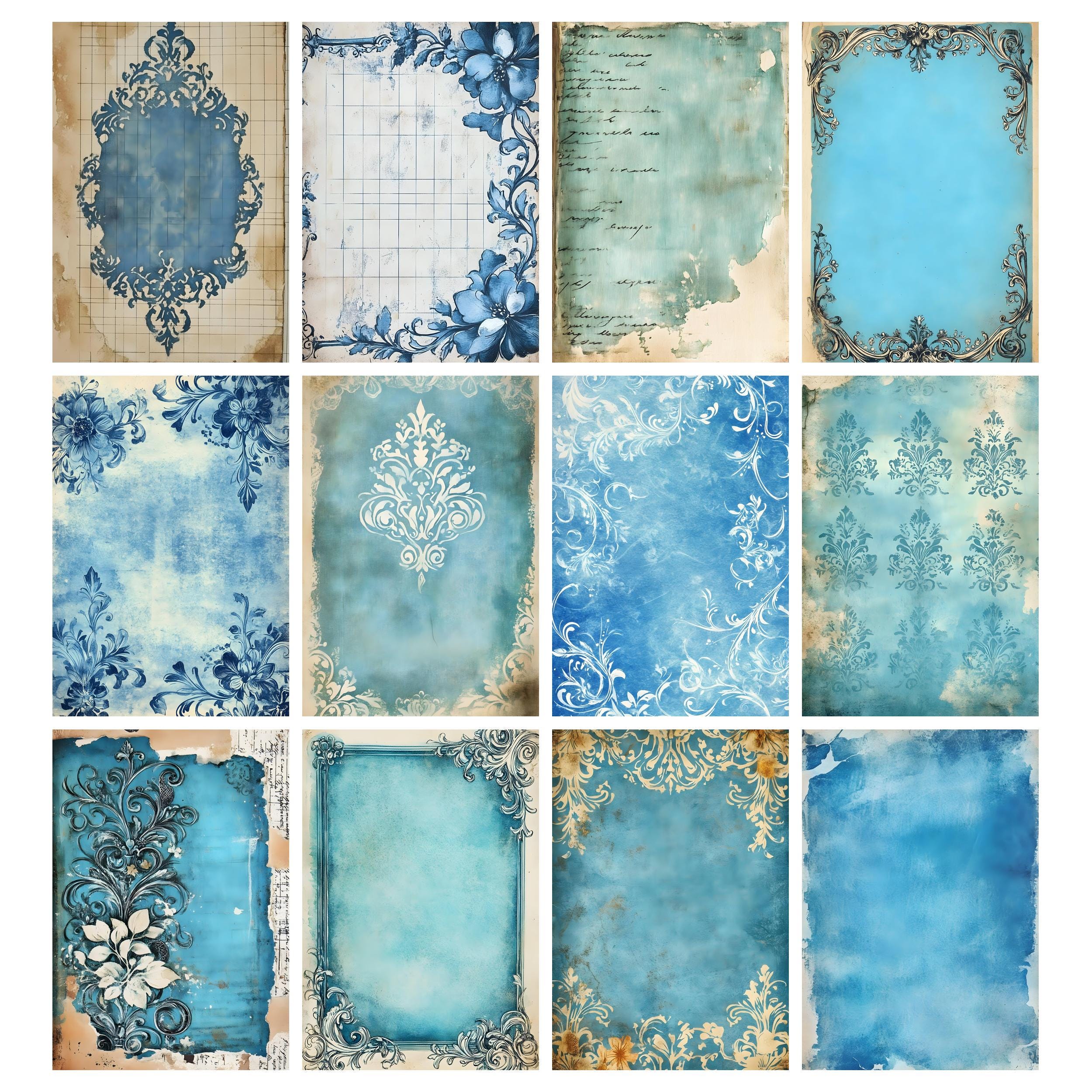 Vintage Blue Printable Paper, Blue Junk Journal Pages, Shabby Chic ...