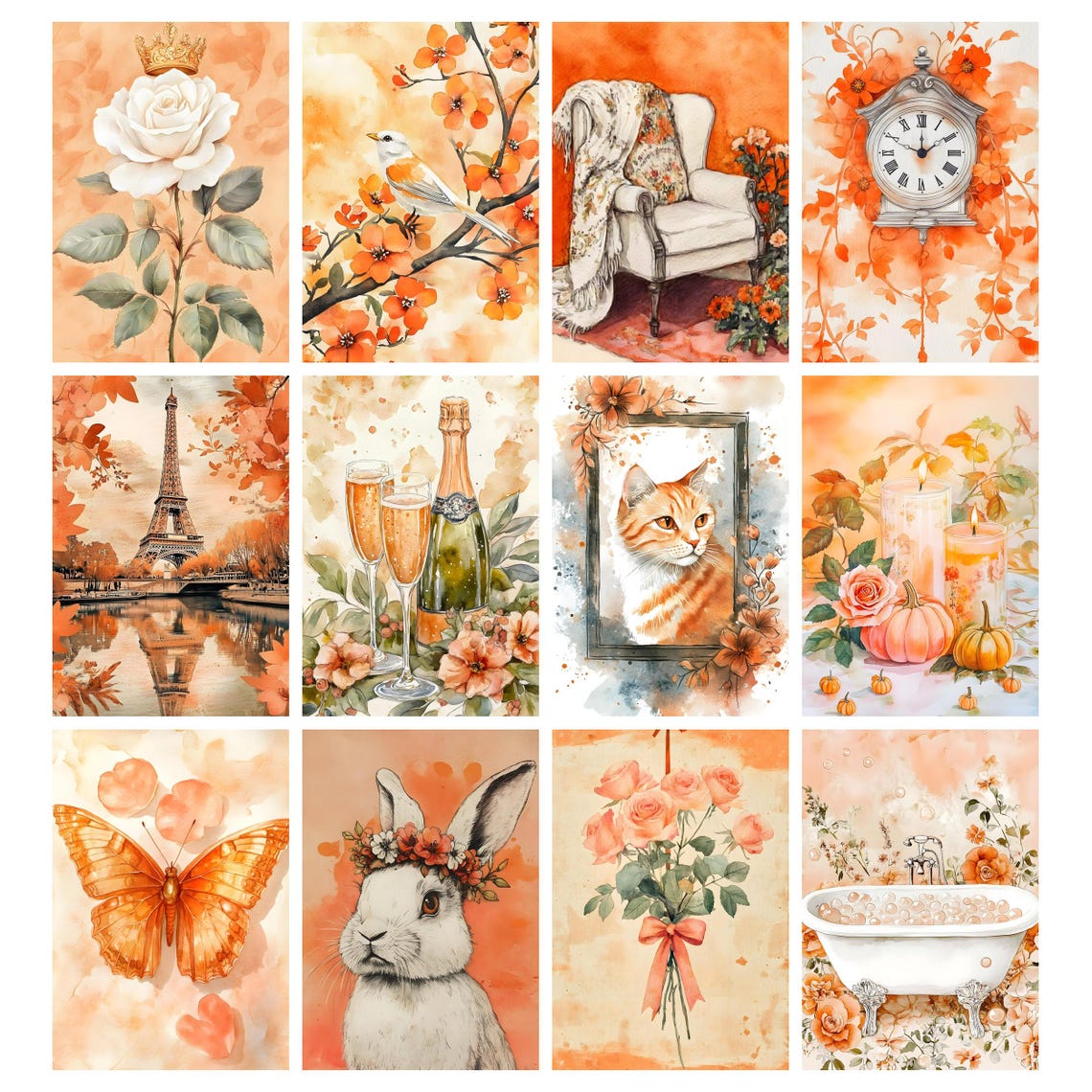Gentle Orange Pages for Scrapbook and Junk Journal, Digital Paper ...