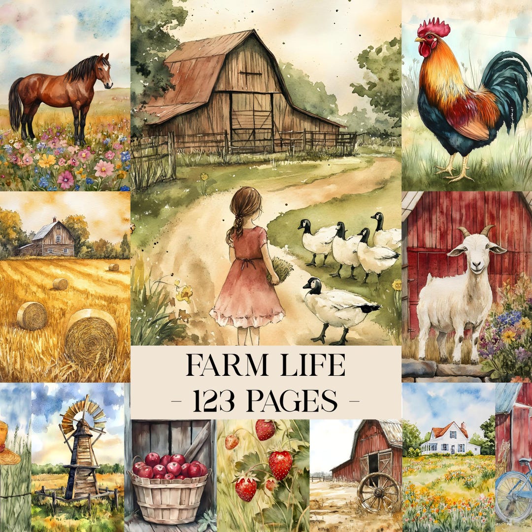 Farm Life Junk Journal Kit, Watercolor Farm House Printable Pages, Farm ...
