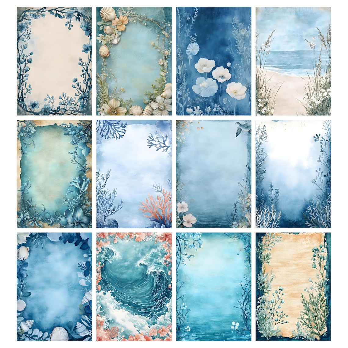 Printable Ocean Junk Journal Pages, Nautical Beach Scrapbooking Papers ...