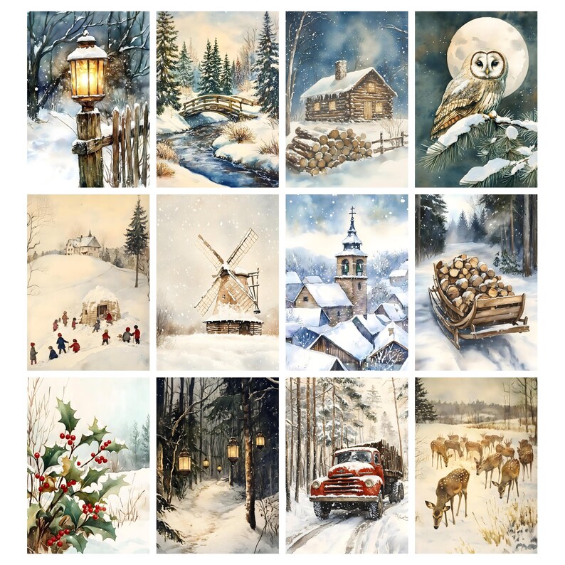 Rustic Winter Junk Journal Pages, Winter Woodland, Winter Papers, Cozy ...