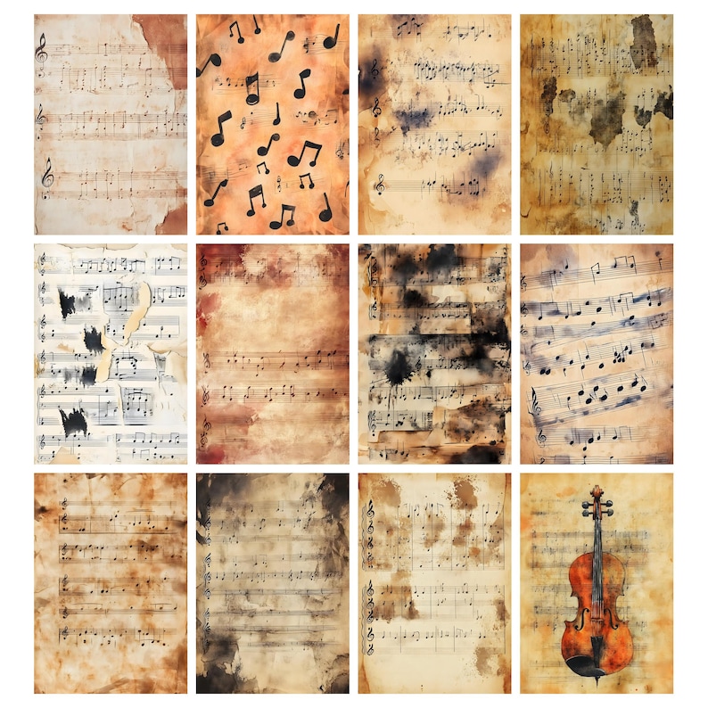 Vintage Music Digital Paper, Aged Musical Page Printable Ephemera, Old ...