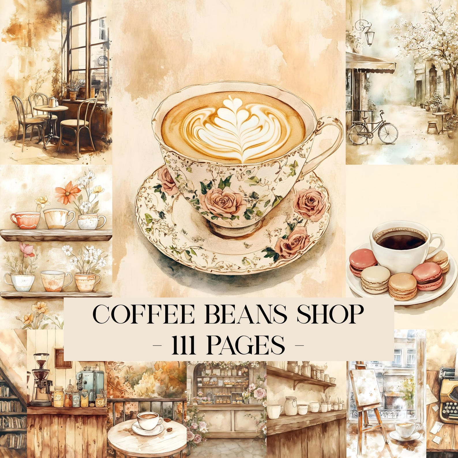 Cafe Au Lait Junk Journal Pages Coffee Beans Shop Digital Download ...