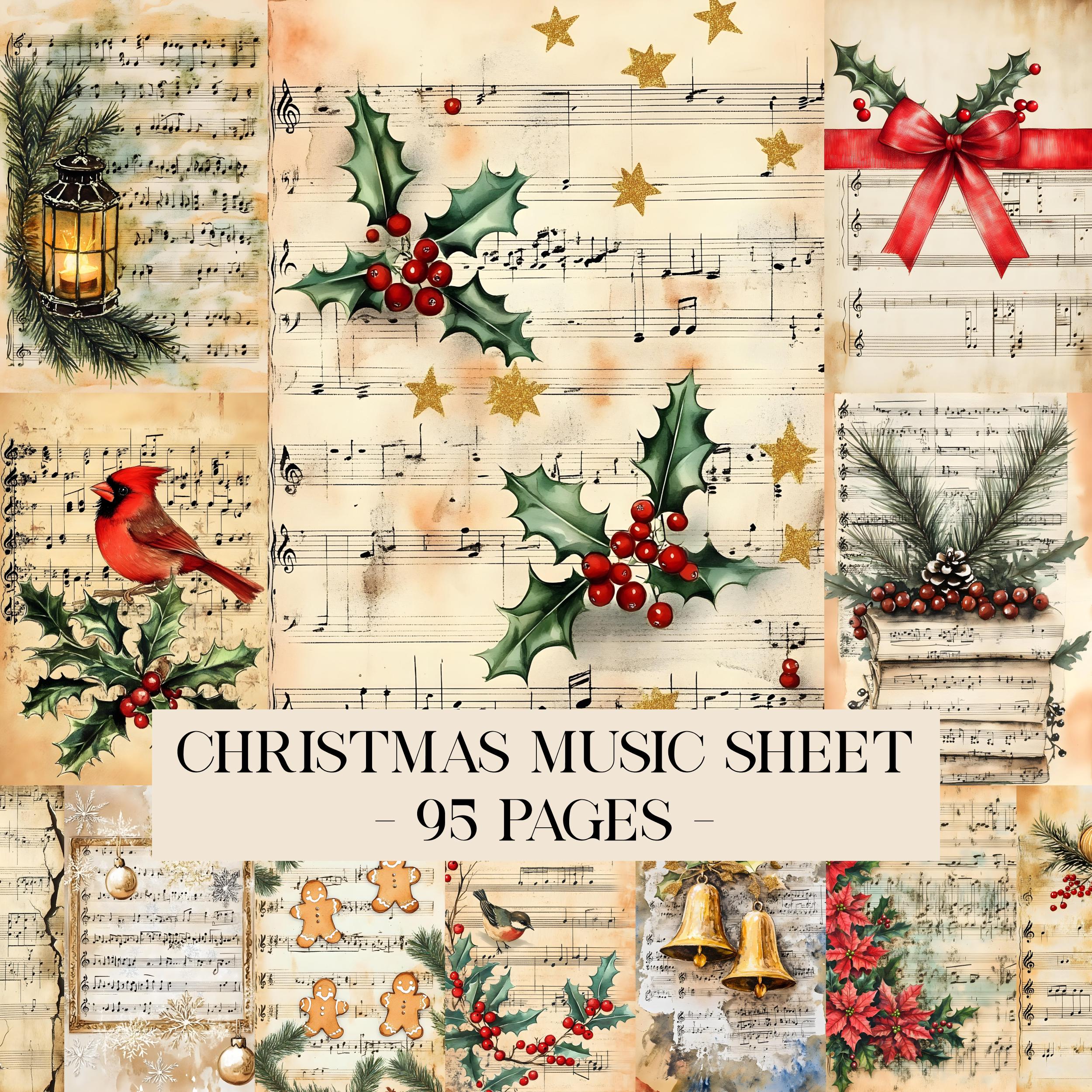 Christmas Music Script Digital Paper Music Sheet, Antique Victorian ...