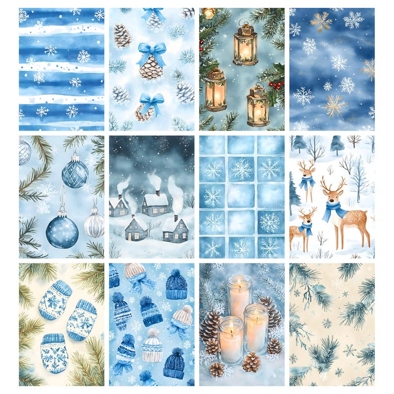Snowy Day Digital Paper, Winter Cozy Christmas Patterns, Snowflakes ...