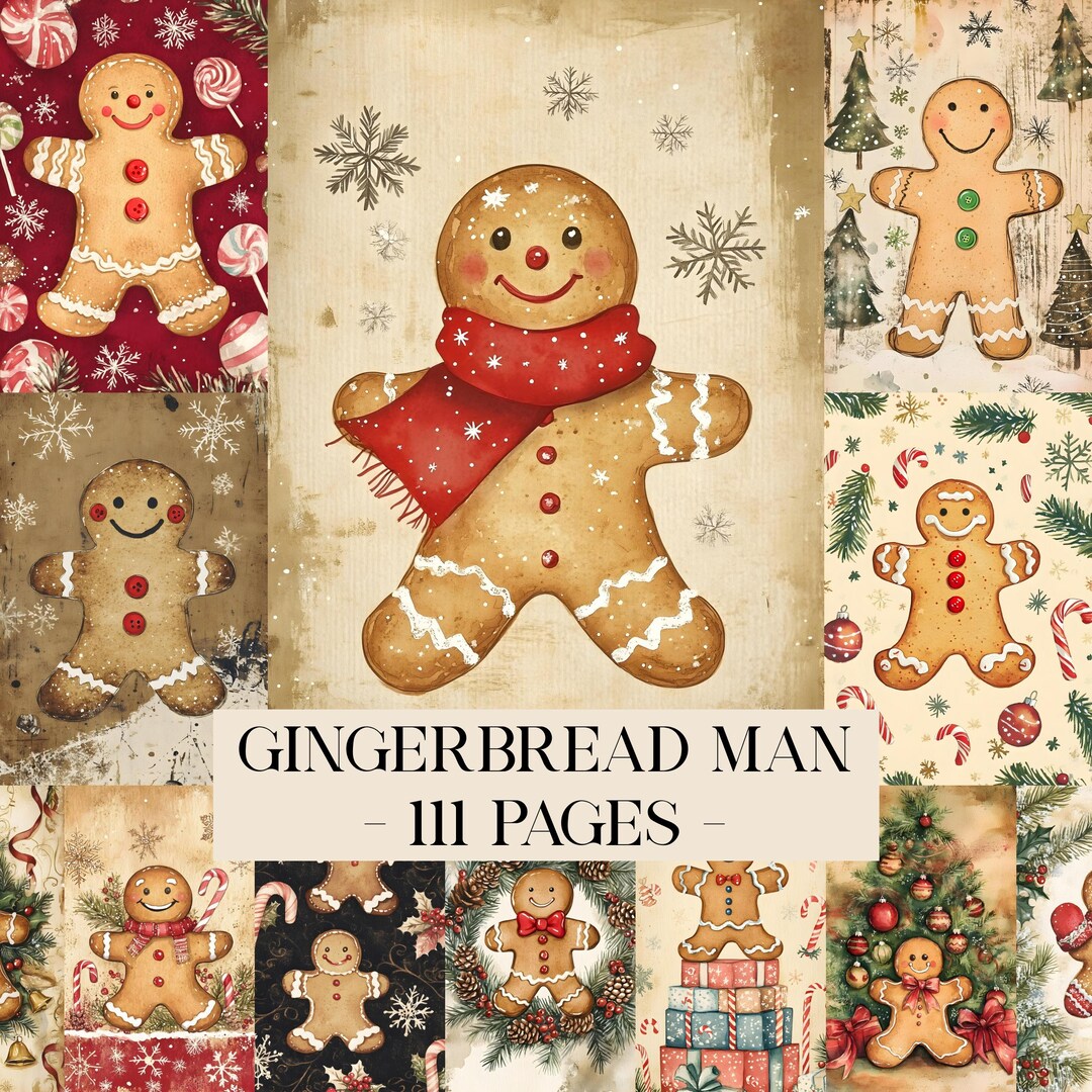 Junk Journal Pages, Gingerbread Man, Christmas Printables, Christmas ...