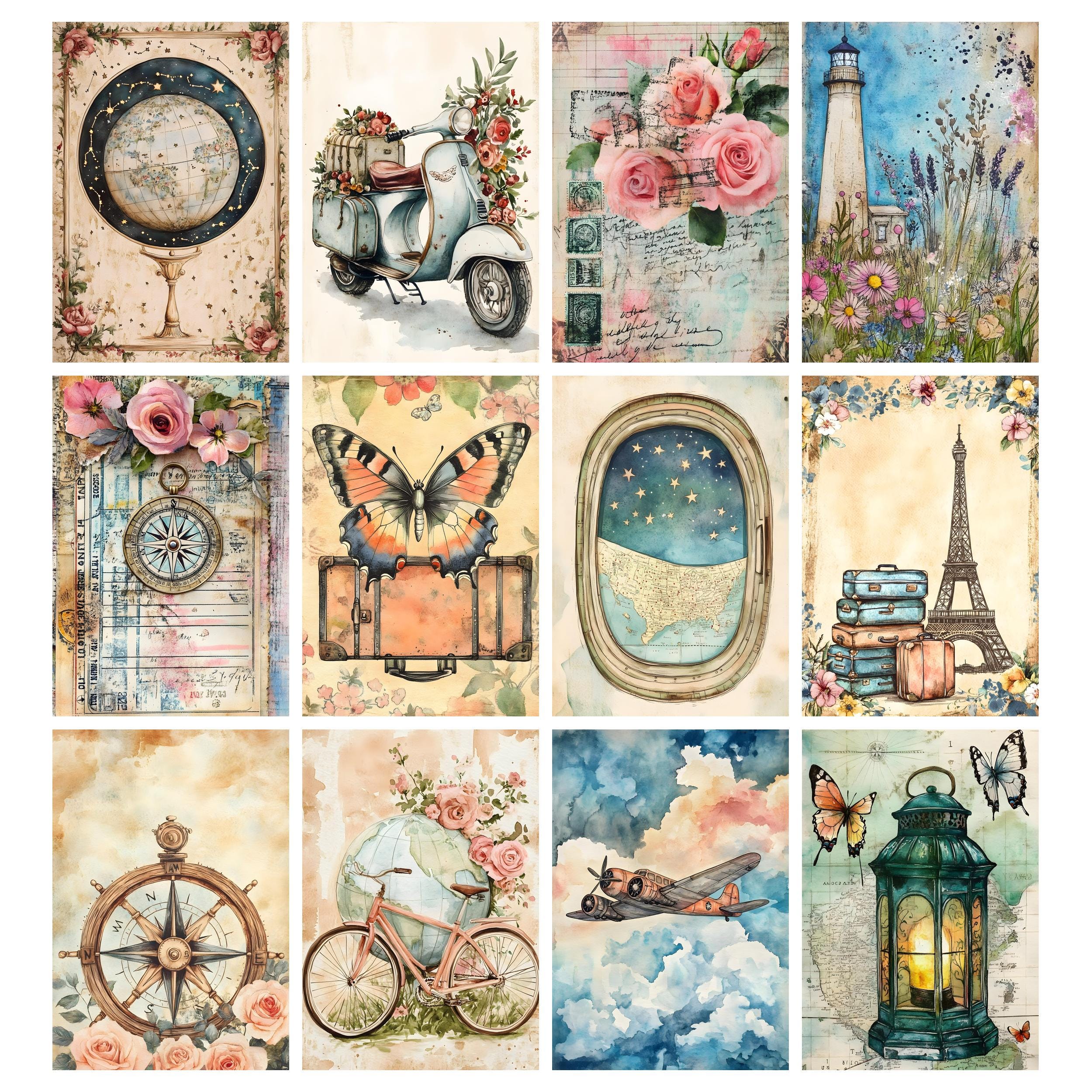 Retro Travel Junk Journal Pages, Vintage Vacation Printable Ephemera ...