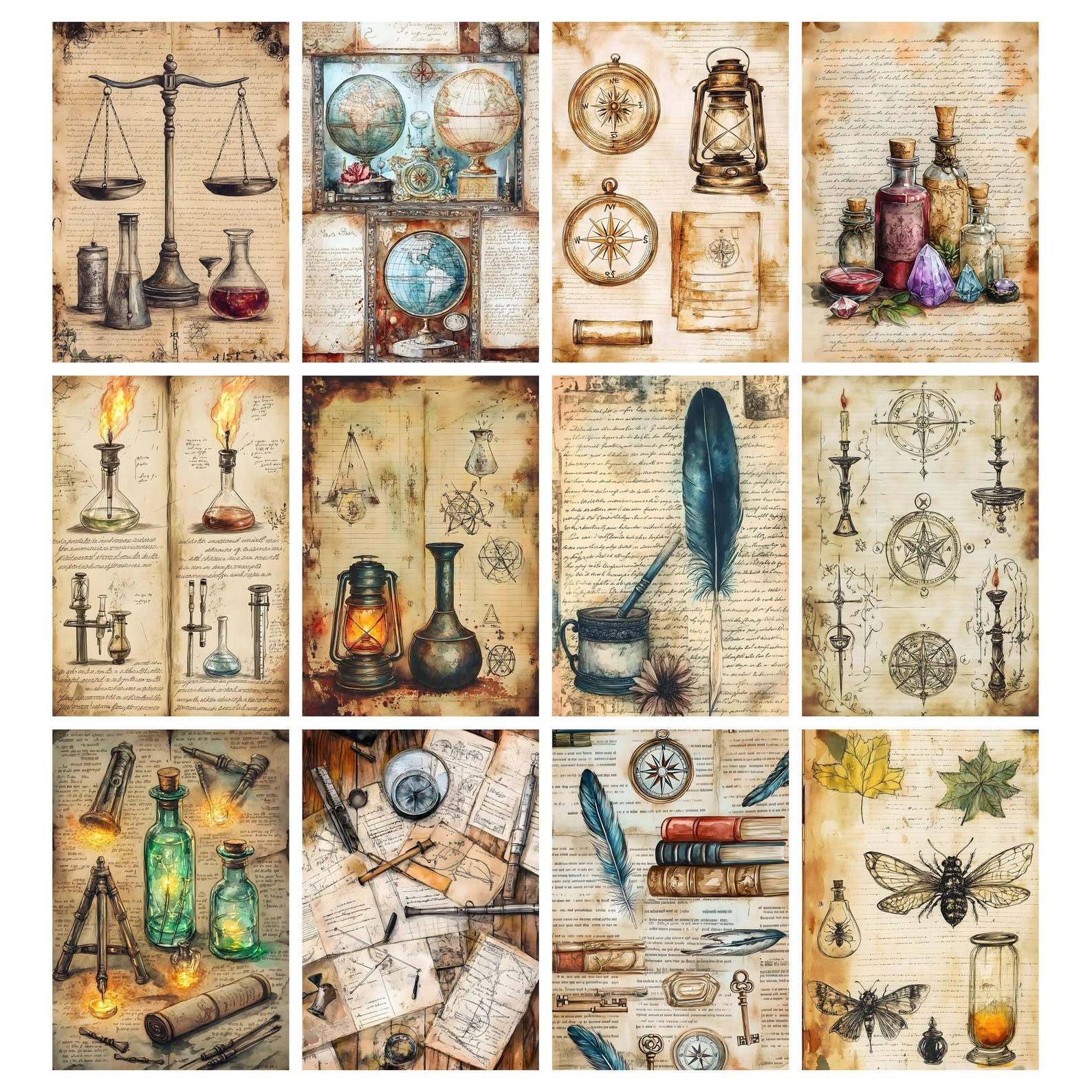 Book of Witchcraft Junk Journal Pages, Digital Scrapbook Papers, Mystic ...