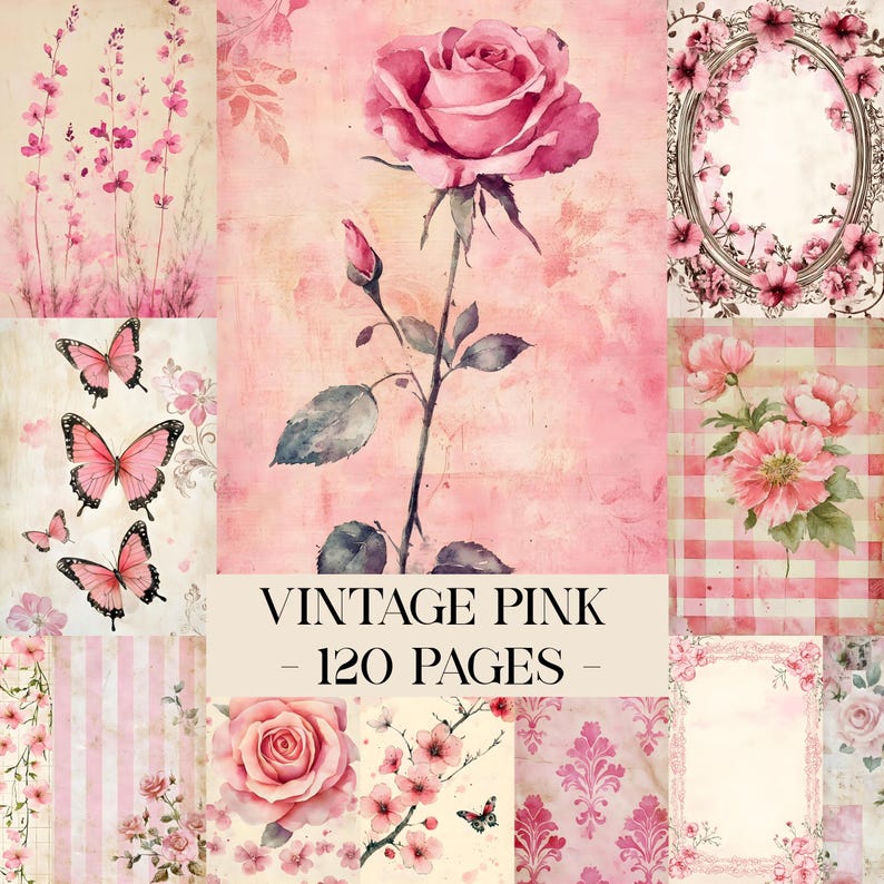 Vintage Classic Pink Filler Pages for Junk Journal Scrapbook Paper ...