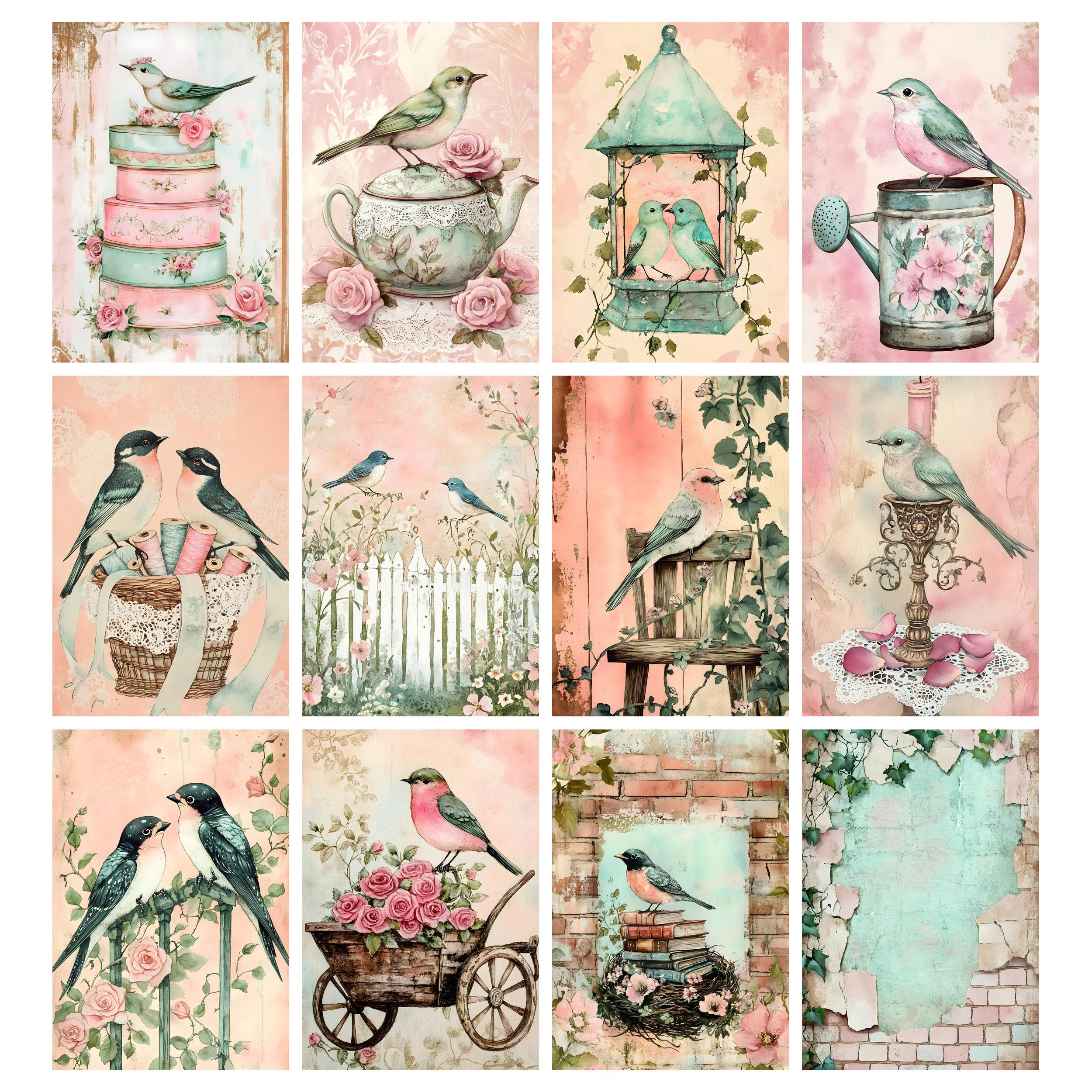 Digital Birds Junk Journal Kit, Vintage Spring Rustic Birds Journaling ...