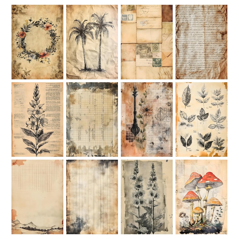 Vintage Junk Journal Filler Papers, Old Paper Texture, Neutral Coffee ...
