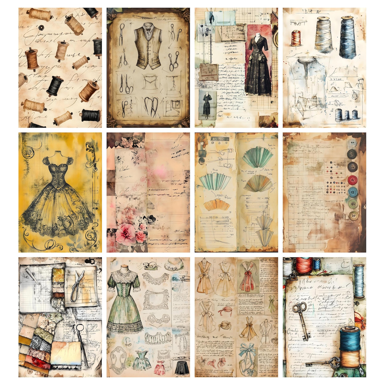 Vintage Sewing Journal Pages, Dressmaker Ephemera Paper, Tailor ...