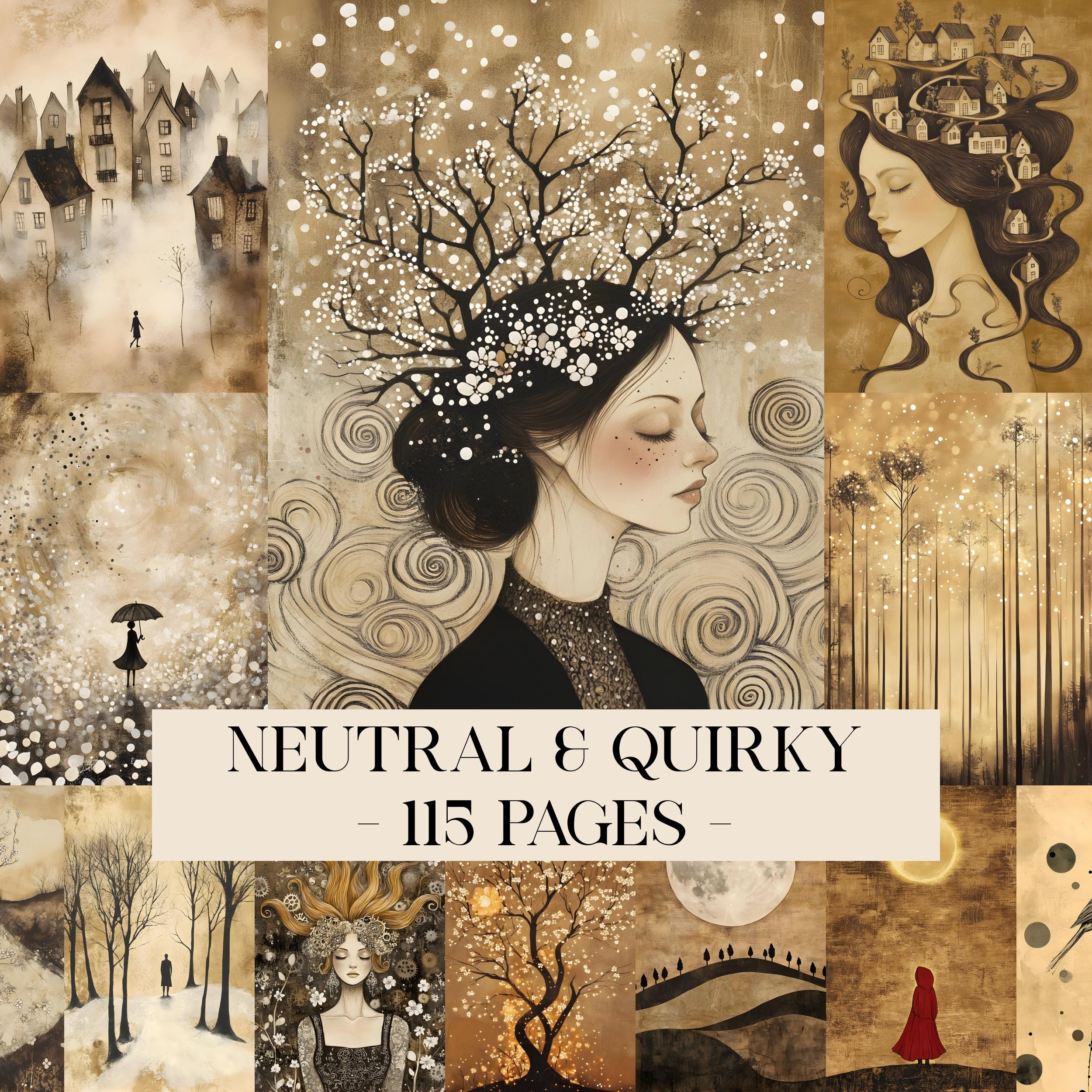 Neutral & Quirky Backgrounds, Whimsical Junk Journal Pages, Floral ...
