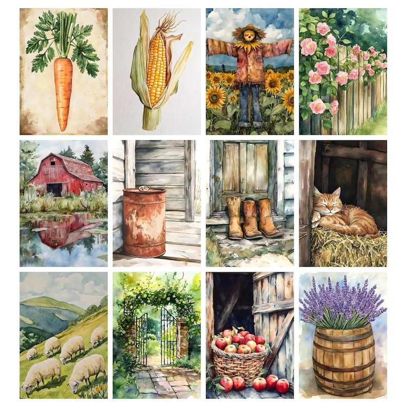 Farm Life Junk Journal Kit, Watercolor Farm House Printable Pages, Farm ...