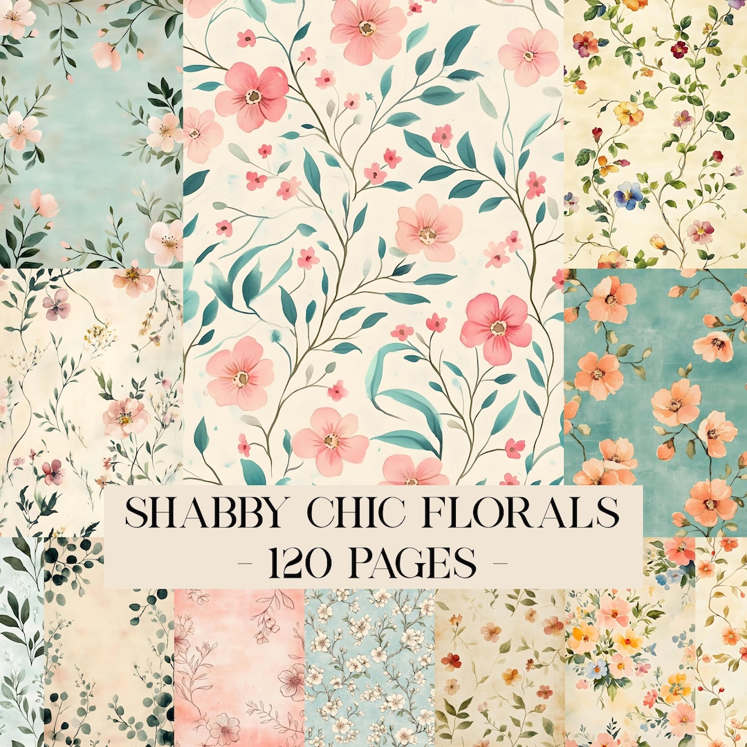 Shabby Chic Florals Digital Papers, Rustic Flowers Printable, Vintage ...