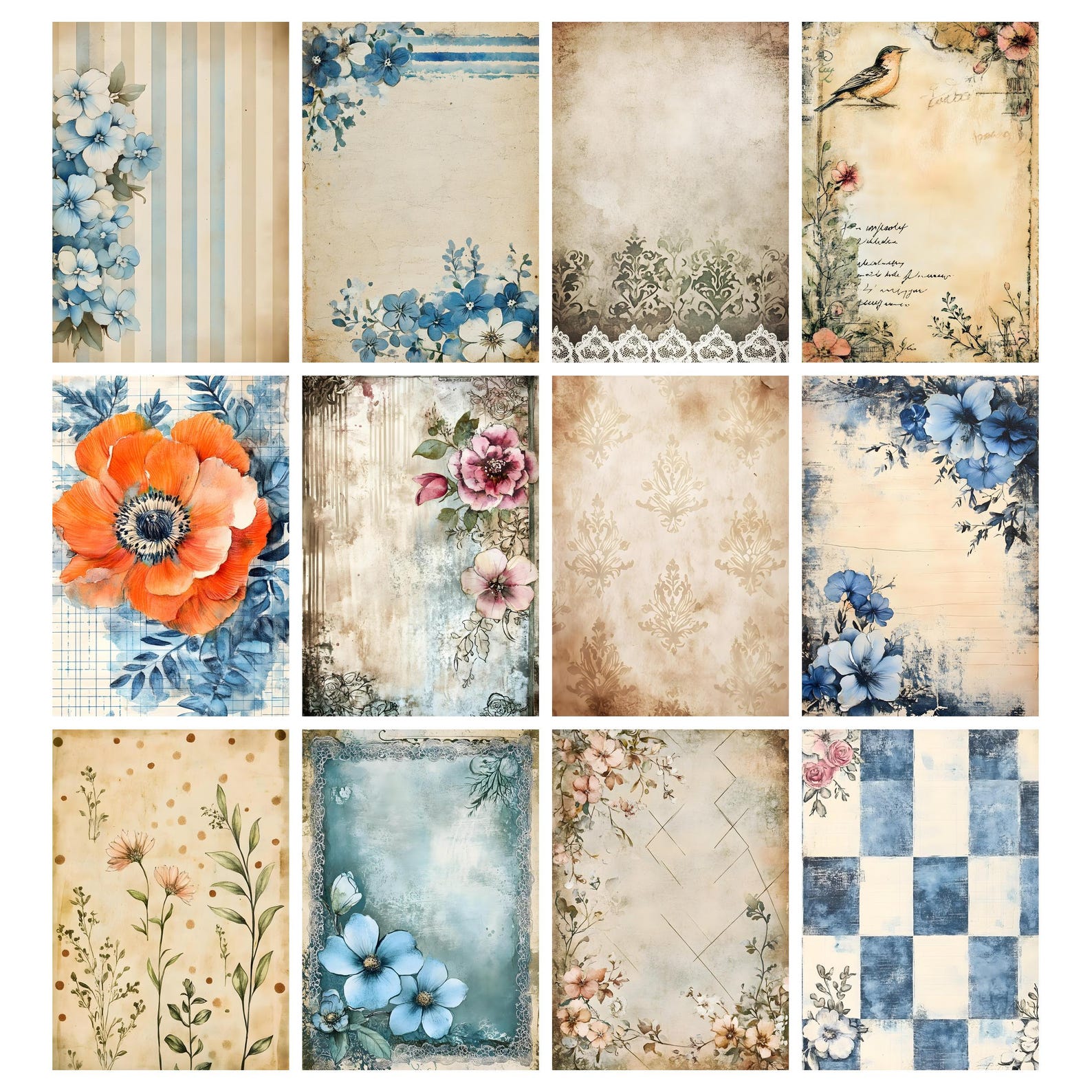Vintage Timeless Filler Pages, Scrapbook Junk Journal Pages Wall Art ...