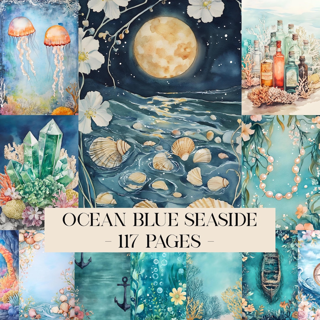 Ocean Blue Seaside Junk Journal Pages, Coastal Beach Printable Ephemera ...