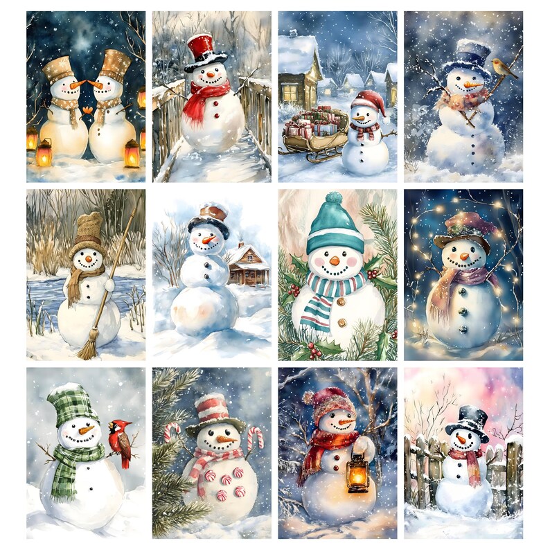 Christmas Snowman Junk Journal Pages, Winter Journal, Watercolor ...