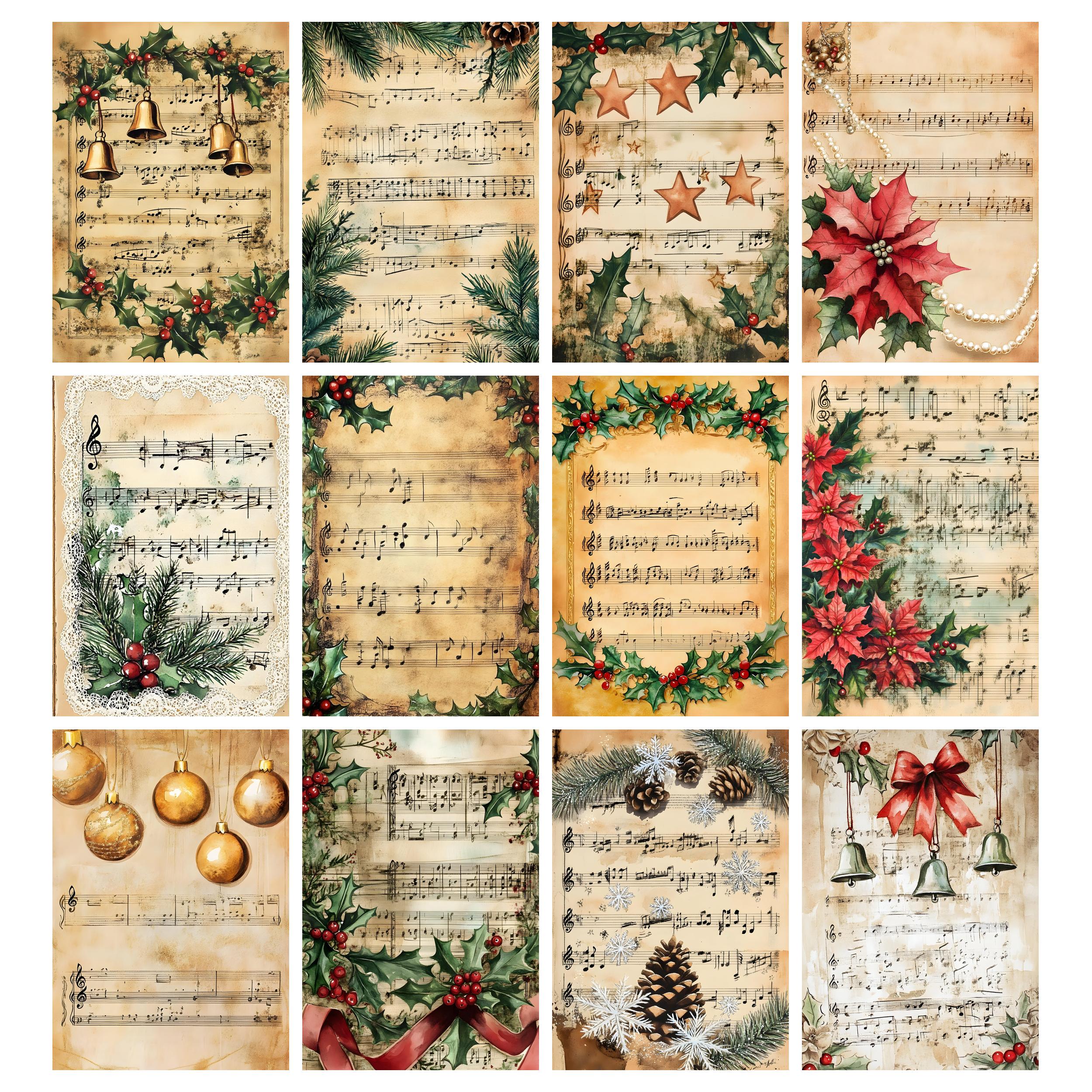 Christmas Music Script Digital Paper Music Sheet, Antique Victorian ...