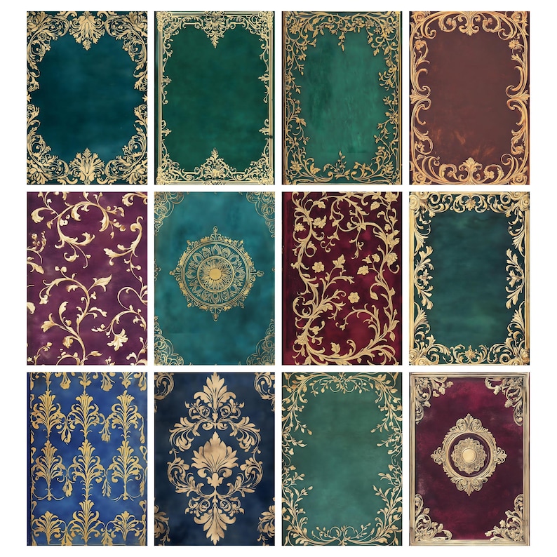 Ornate Gold Book Covers Digital Papers, Printable Book Cover, Old Book ...
