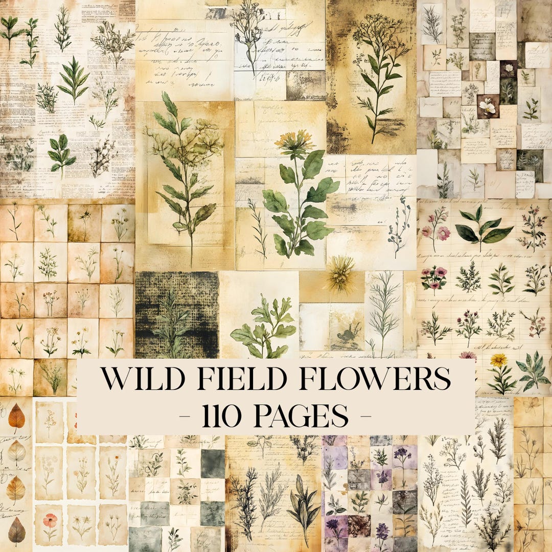 Wild Field Flowers Printable Paper Pack, Flower Junk Journal Background ...