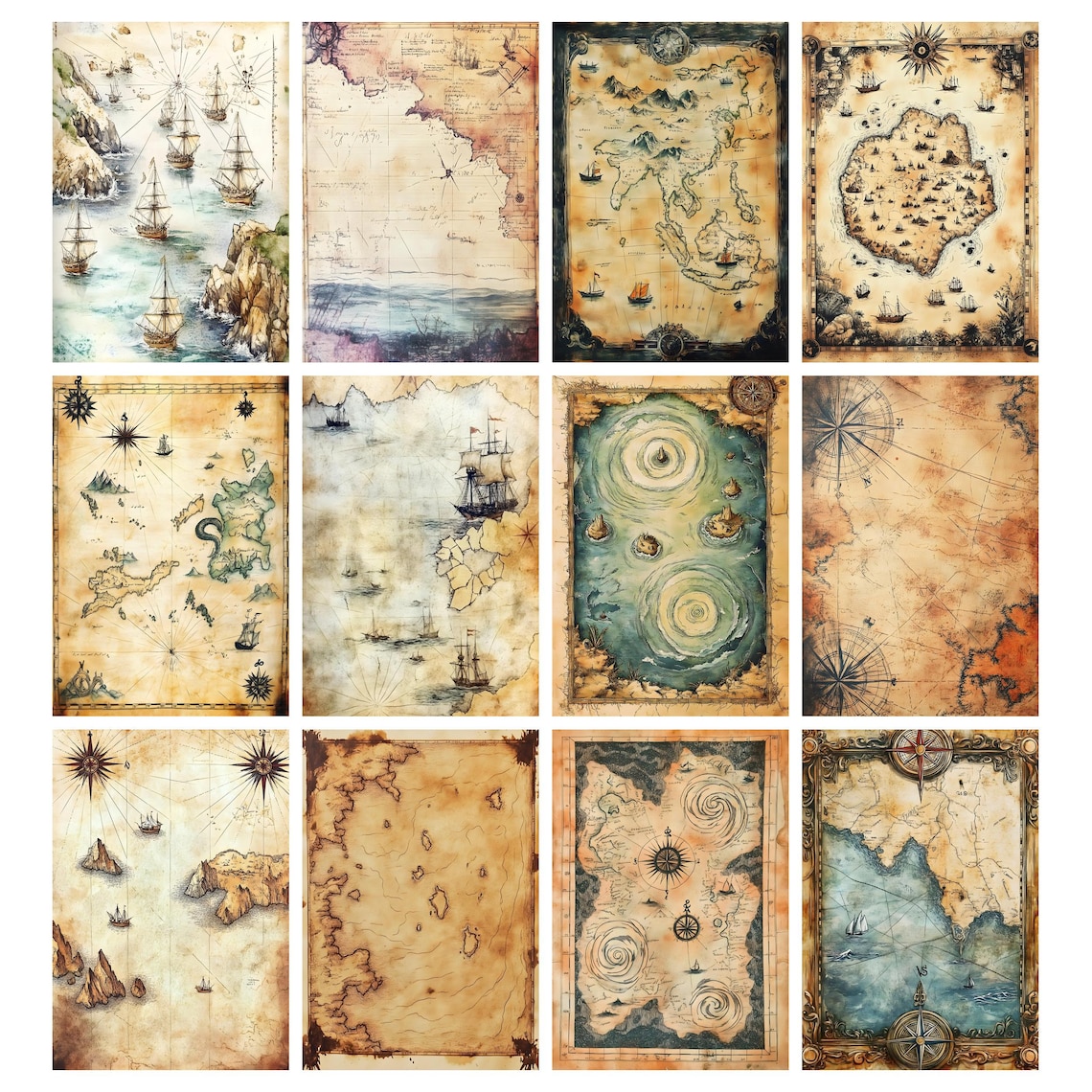 Antique Maps Digital Papers, Vintage World Map Printable, Old Paper ...