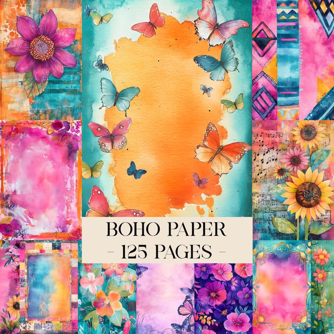 Bold Boho Junk Journal Pages, Printable Boho Junk Journal Kit, Journal ...