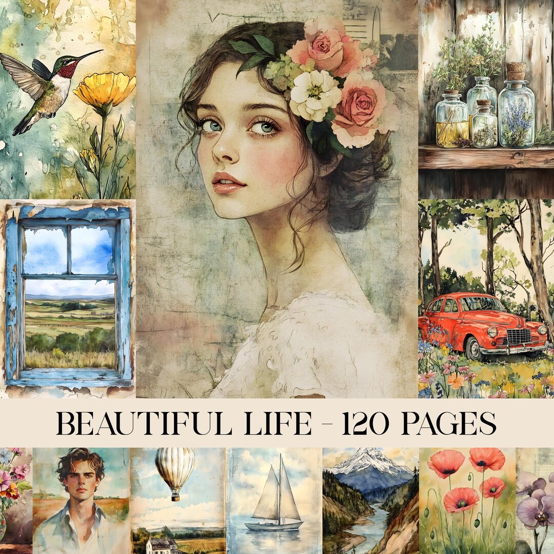 Beautiful Life Junk Journal Pages, Digital Paper, Scrapbook Paper ...