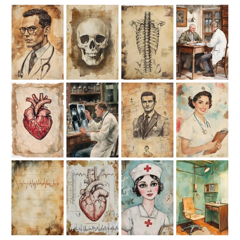 Vintage Medical Junk Journal Kit, Nurse Junk Journal Pages, Medical ...